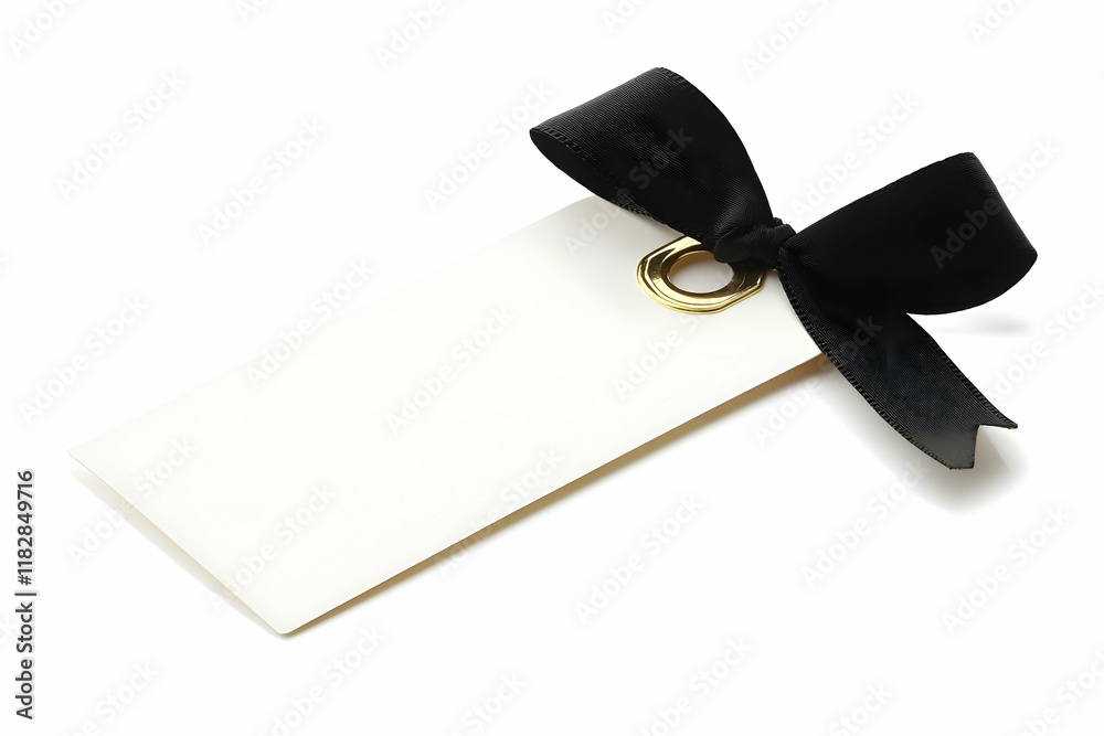 Blank White Gift Tag with Black Ribbon Bow Elegantly Tied for Special ...