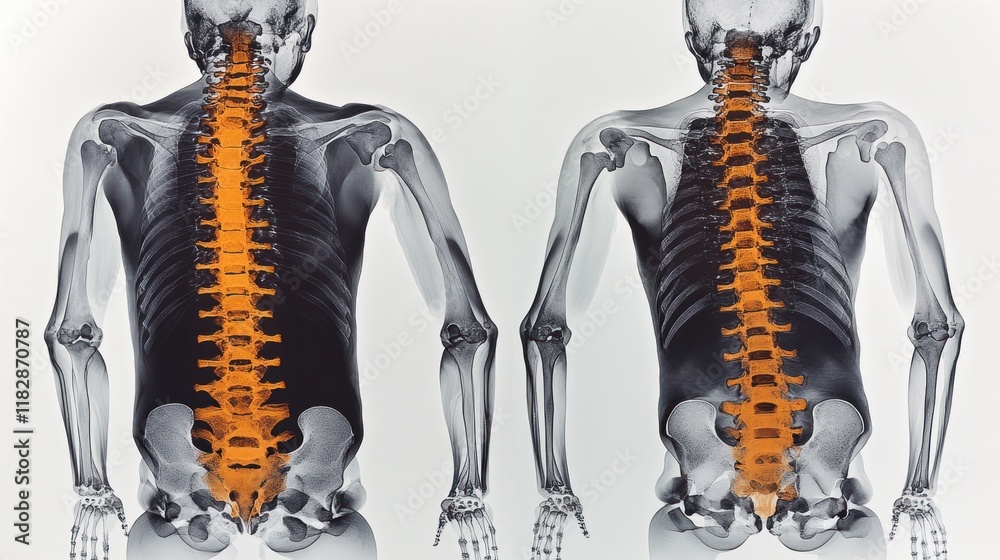 Healthy vs. unhealthy spine, x-ray, medical, comparison, anatomy ...