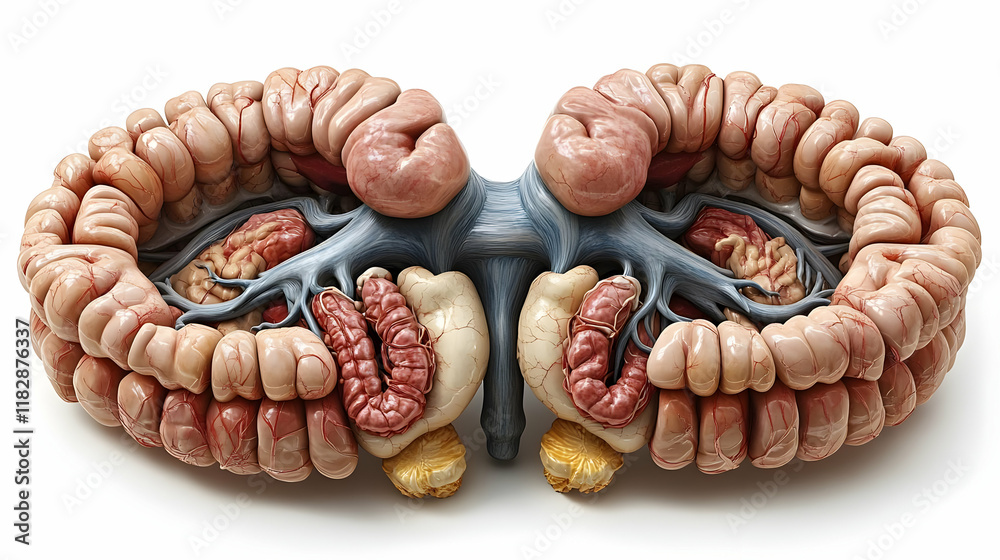 Realistic 3D Illustration of Intestines Shows the Small and Large ...