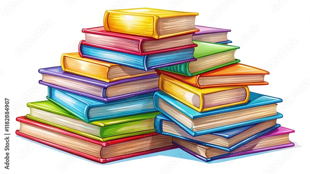 Colorful Book Stacks - Hand Drawn Clip Art Stock Illustration | Adobe Stock