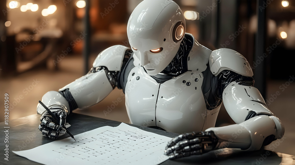 Advanced Robot Drafts Technical Blueprint on Paper in Modern Lab with Precision Stock ...