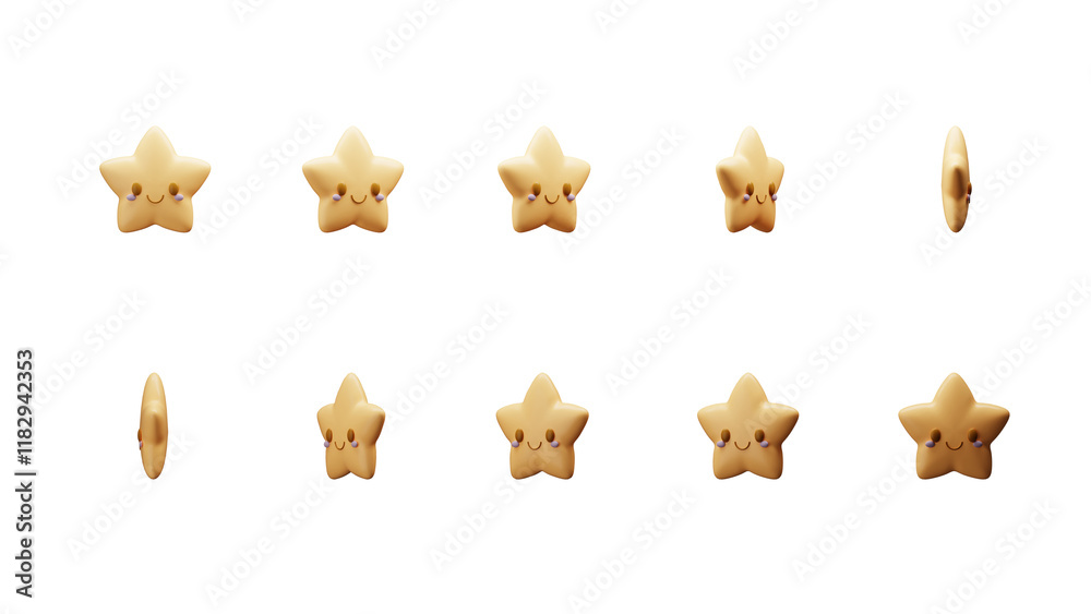 3d rendering smile star sprite sheet game asset isolated on transparent ...