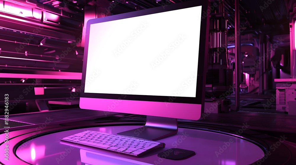 Blank computer screen in server room, data center background, tech ...