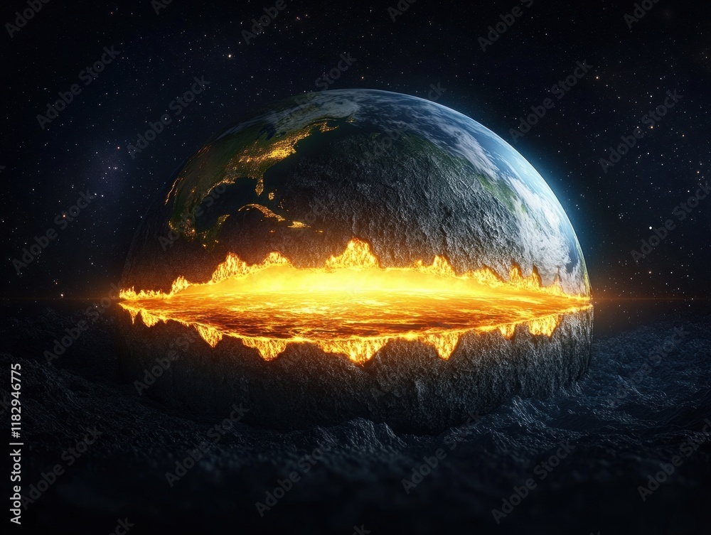 Cross Section of Earth's Core Revealing Molten Inner Layers in Starry ...