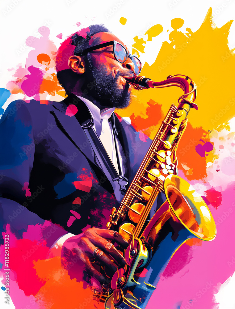 Jazz Musician in the Spotlight: A vibrant and stylish illustration of a ...