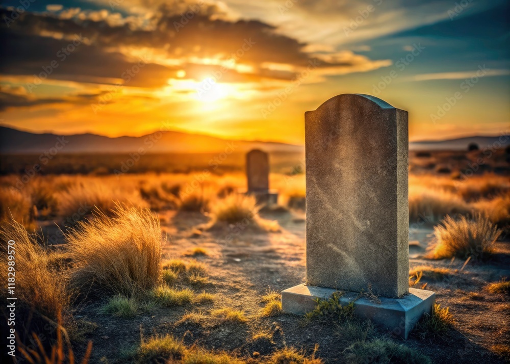 Minimalist Tombstone Photography: Lone Headstone, Desert Sunset ...