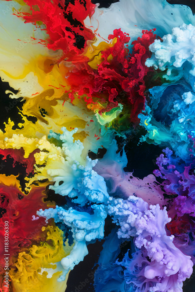 Rainbow multi color mesmerizing 3D alcohol ink art. The fluid movement ...