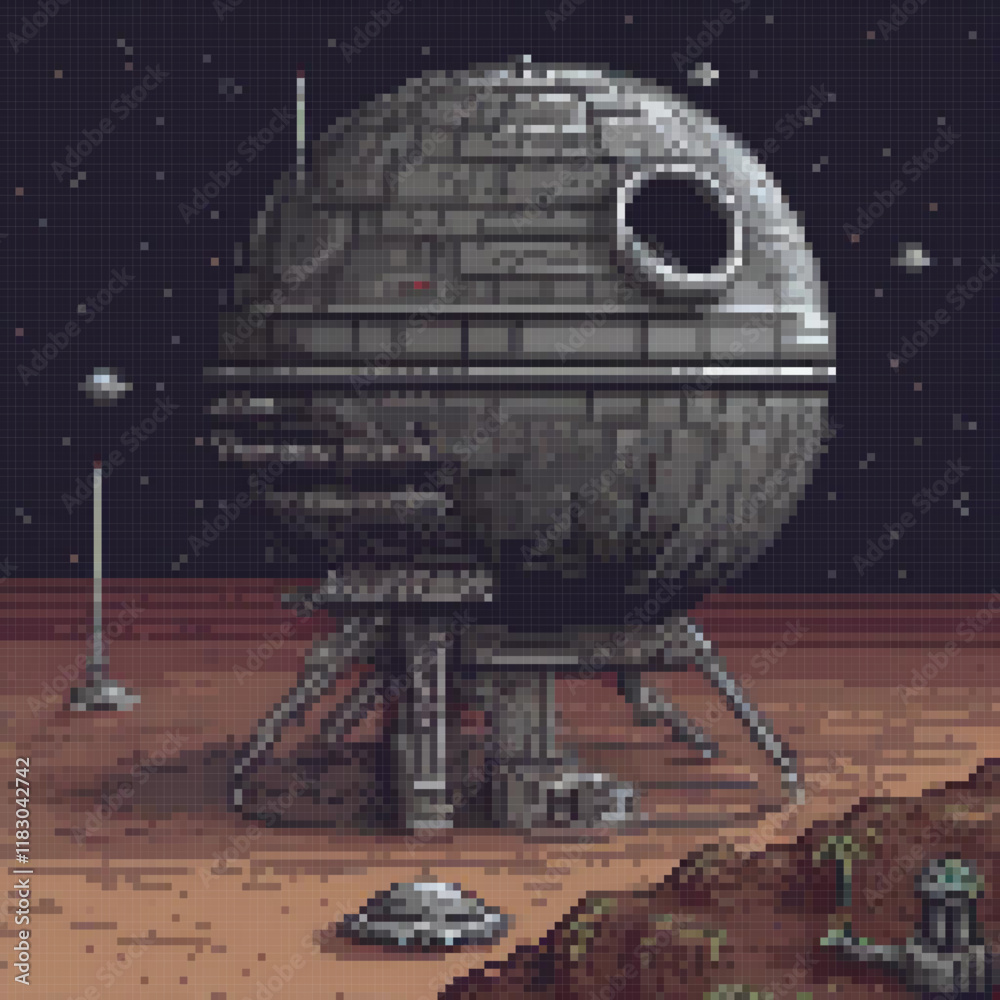 Pixel art depicting the iconic Death Star on Mars, capturing the ...