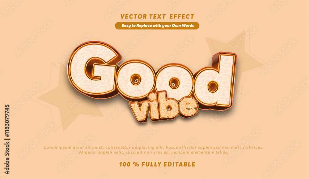 Editable text style effect Good Vibe 3d cartoon template style premium vector. Free vector text ...