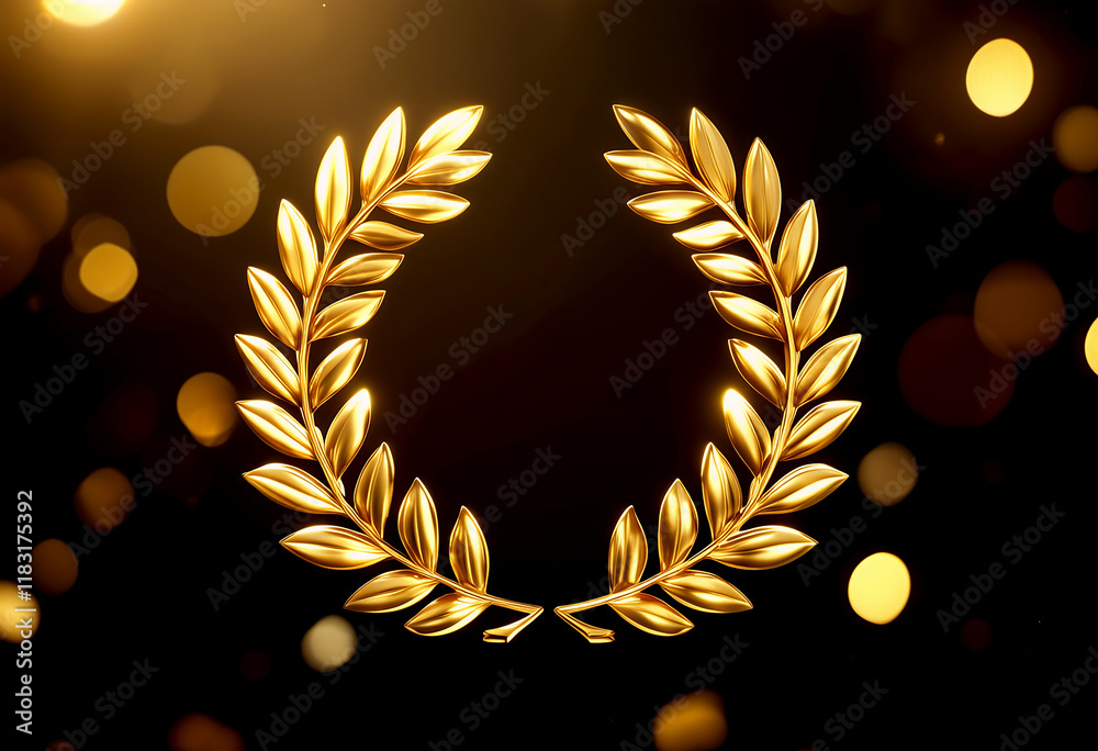 laurel wreath 3d illustration golden ace accolade authority award bay ...