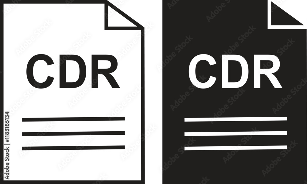 CDR file icon set. CDR file type symbol. File CDR format icon in black ...
