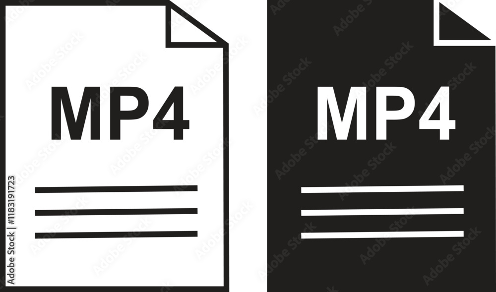 MP4 file icon set. MP4 file type symbol. File MP4 format icon in black ...