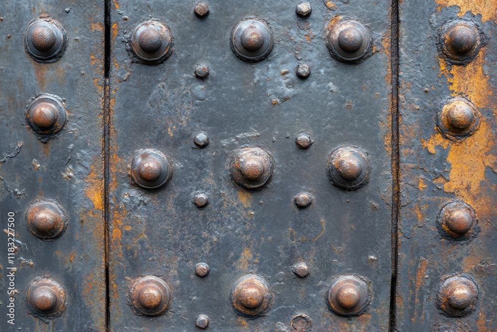 Rusty metal gate texture, rivets, outdoors, urban decay, design Stock ...
