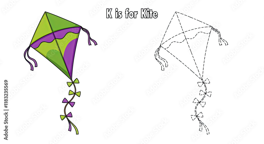 K is for Kite: Colorful Kite and Dotted Line Drawing for Kids and ...