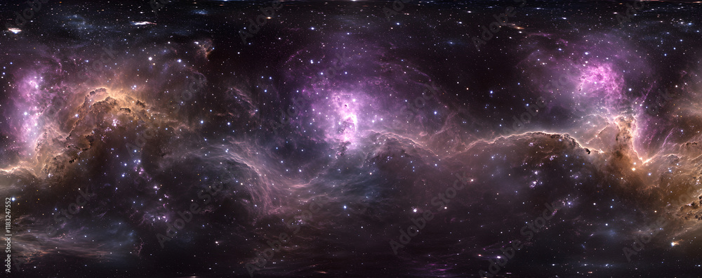 360 degree fantasy space nebula. Giant interstellar cloud with stars ...