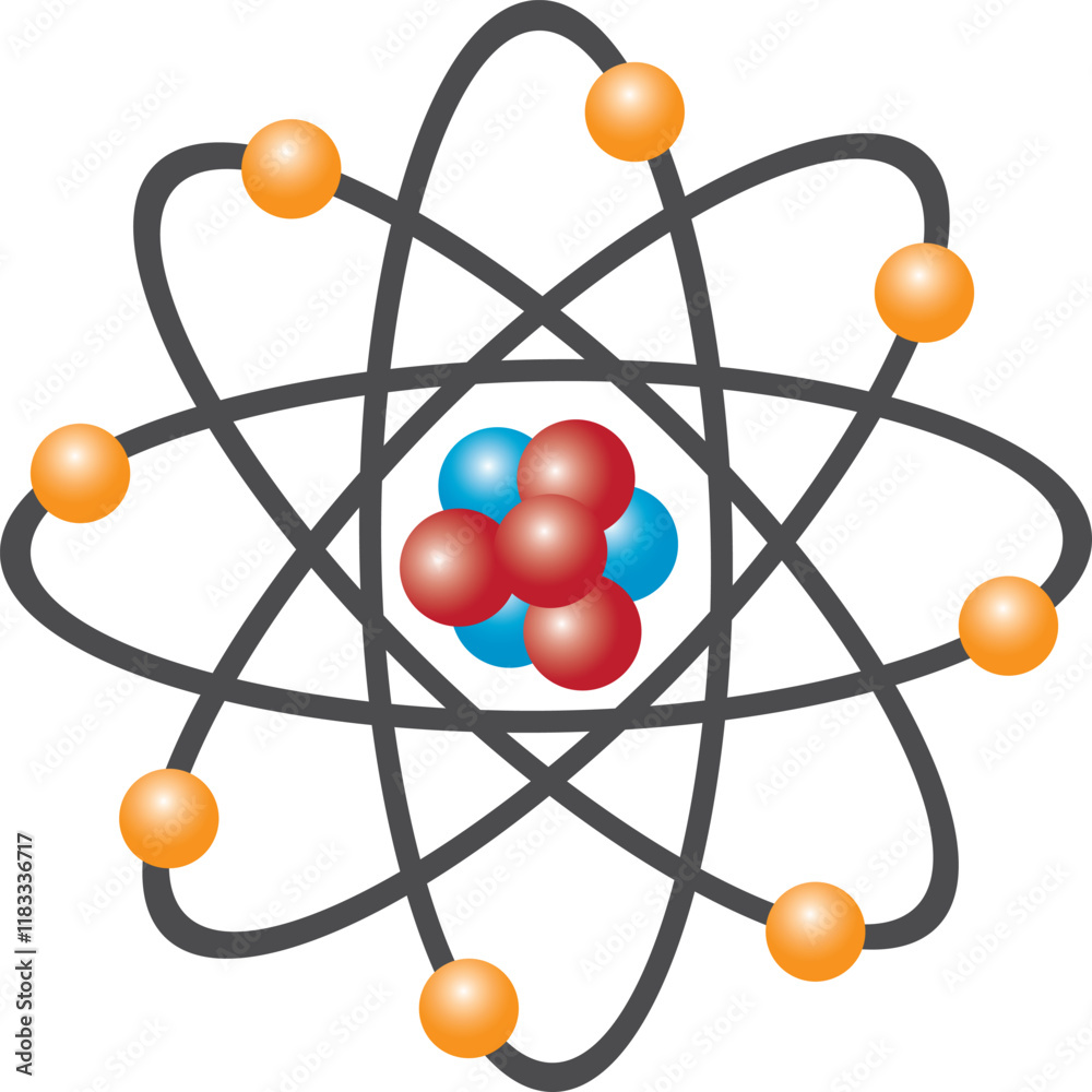 atom structure model. nucleus of protons and neutrons. orbital electrons. vector illustration ...