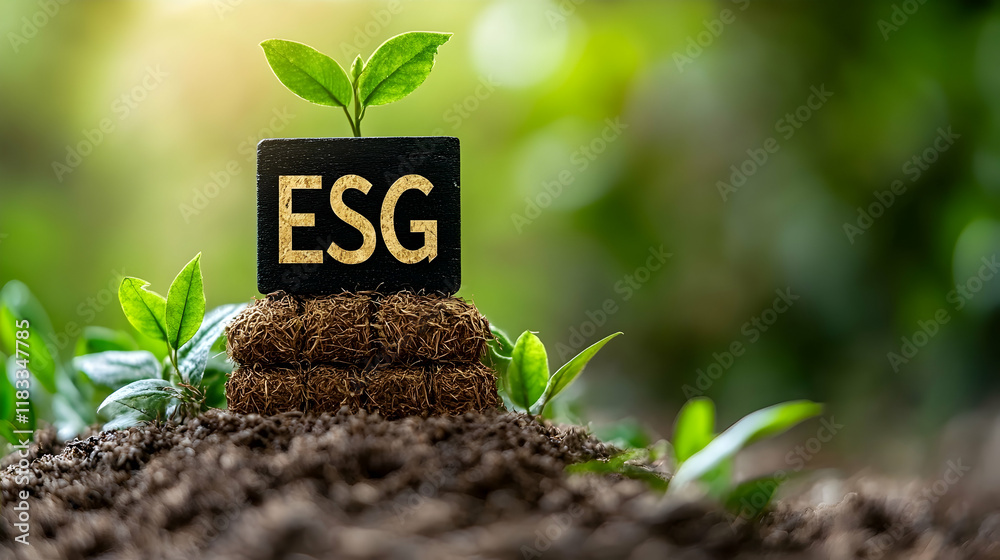 ESG principles growth and sustainability concept. Young plant sprouting ...