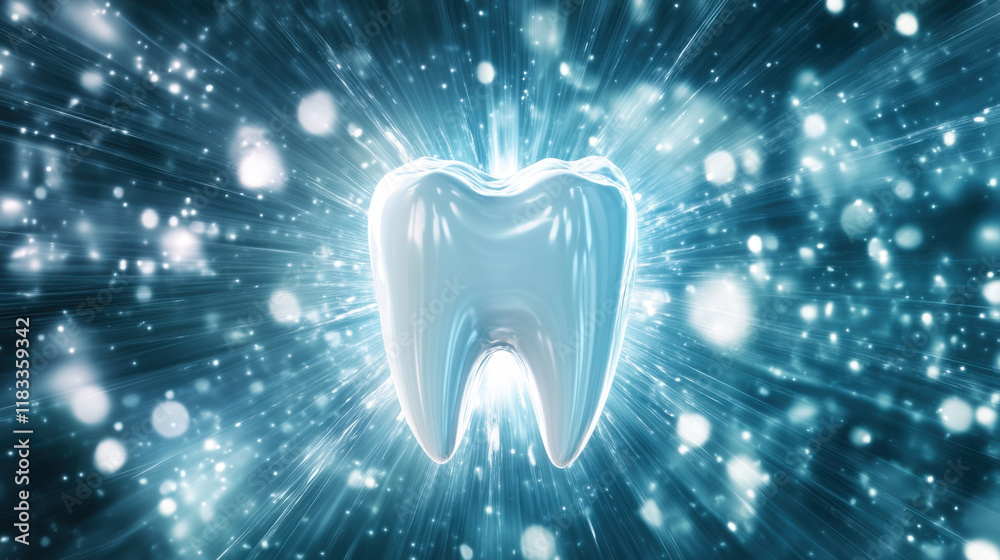Glowing Tooth Illustration Representing Dental Health and Hygiene in a ...