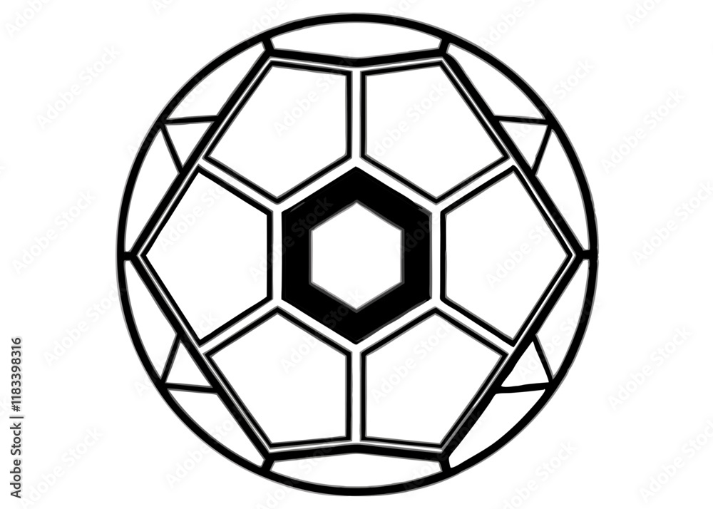 soccer ball, simple black and white illustration, geometric pattern ...