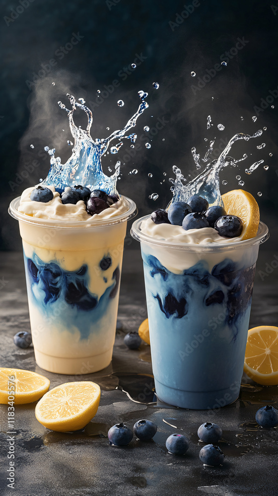 Foto de Stock High-speed macro photography refreshing blueberry lemon ...