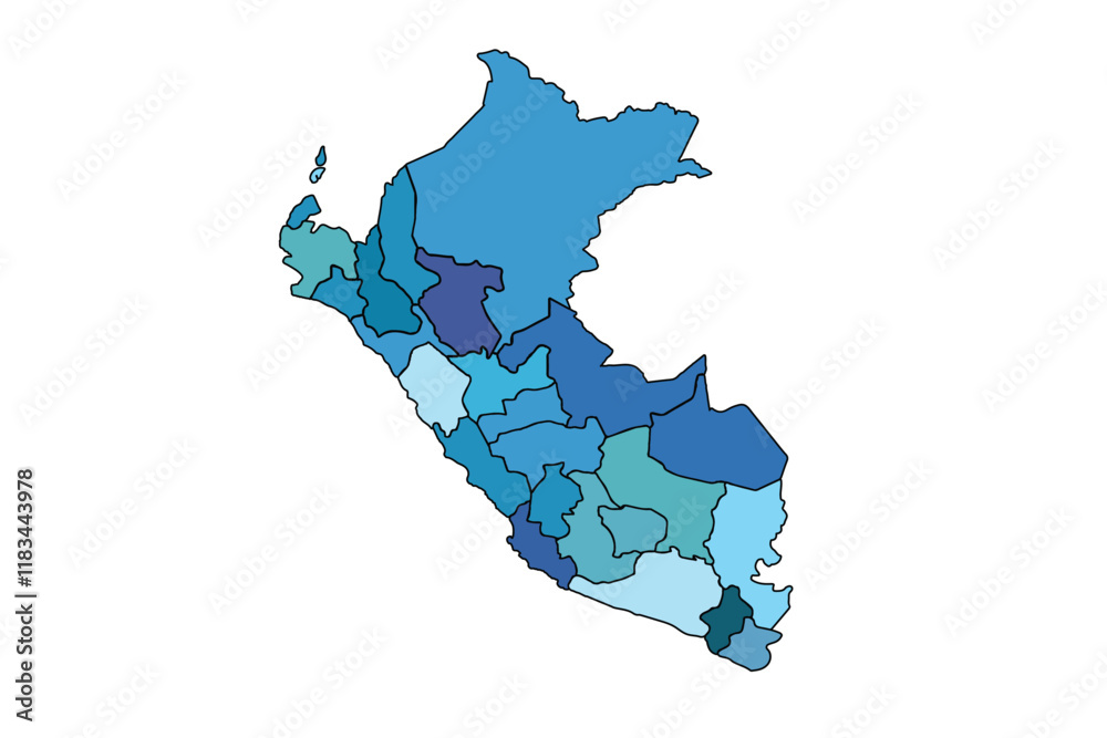 Peru map with regions vector illustration,Peru Political map and ...