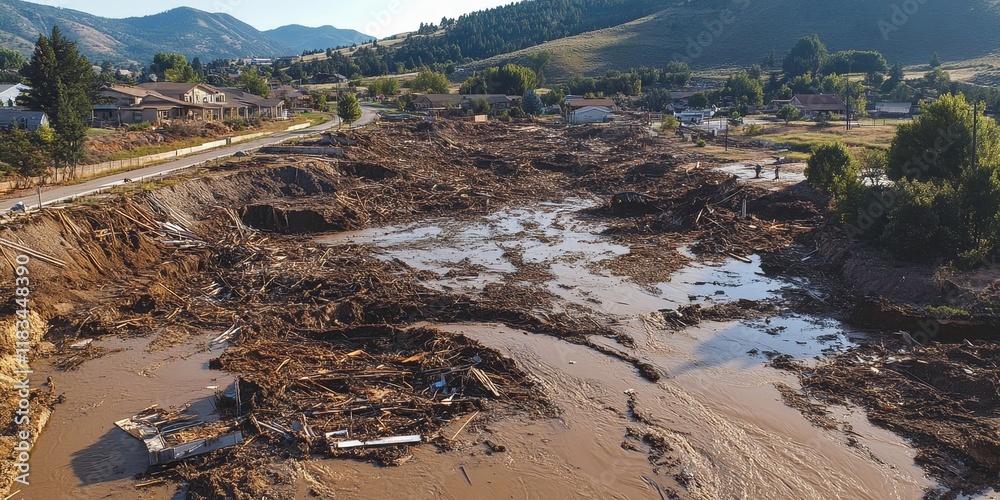Aerial photos showcasing the aftermath of debris flow, highlighting ...