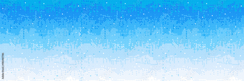 Pixel bitmap pattern, white blue gradient shade. Vertical pixelated ...