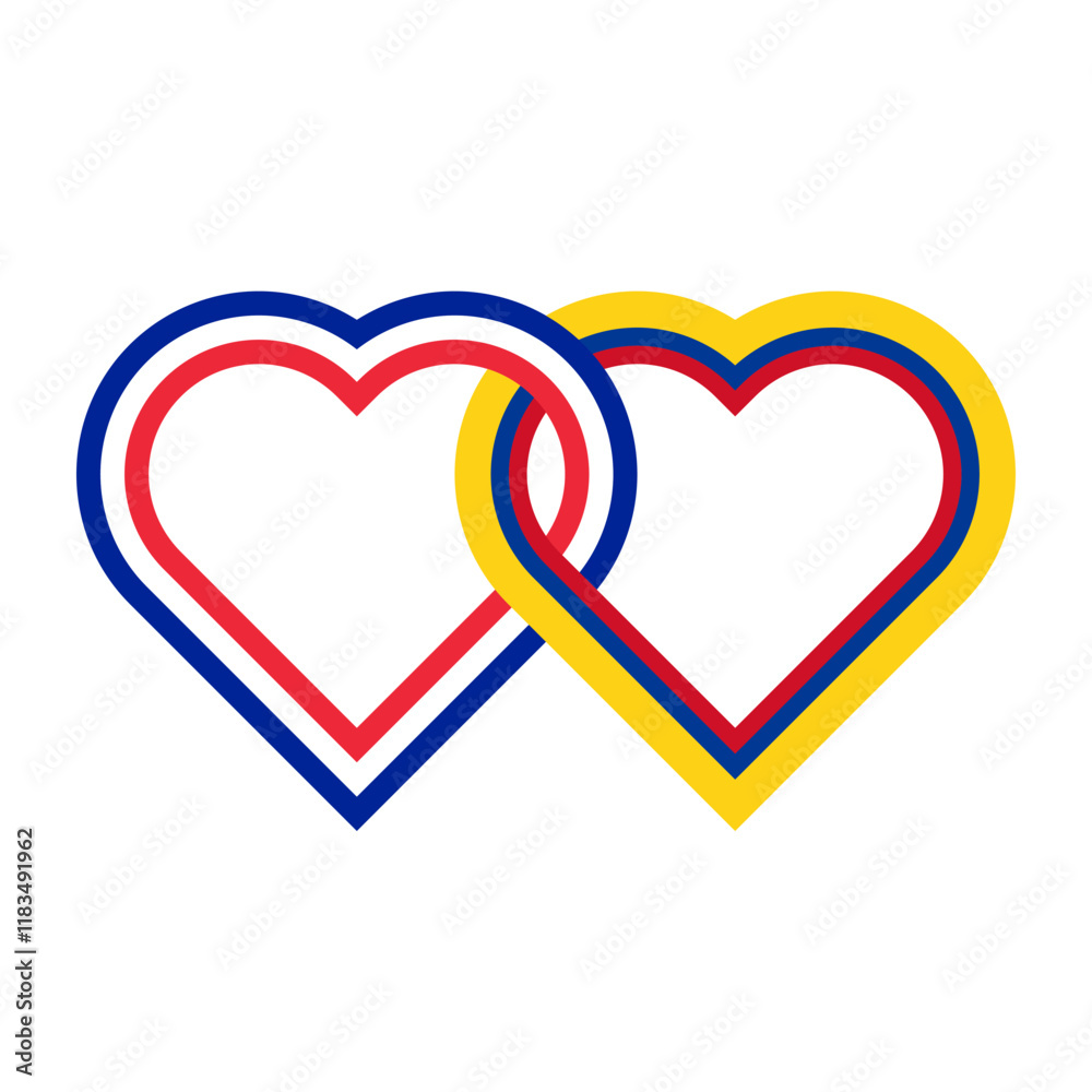 heart shaped ribbon of france and colombia flags intertwined. vector ...