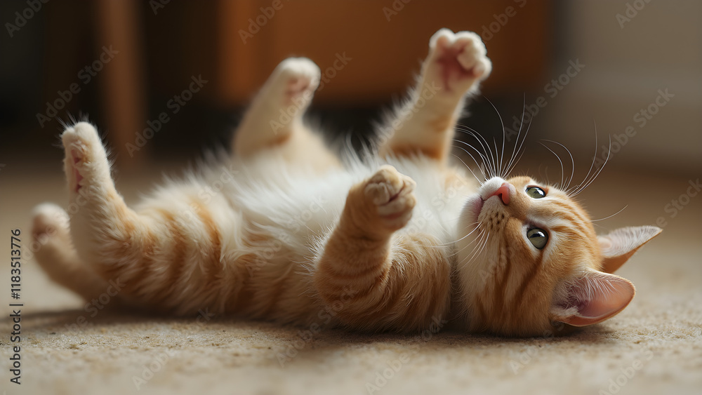 Cat lying on back. Funny cat poses. Ultra realistic cat photography ...