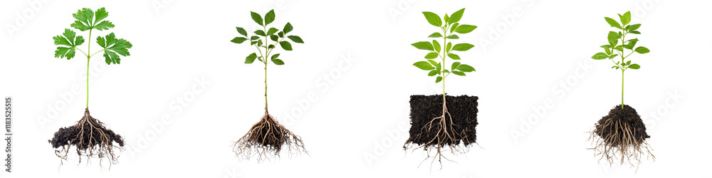 Growing Seedling Plants with Roots in Soil Showing the Life Cycle of ...