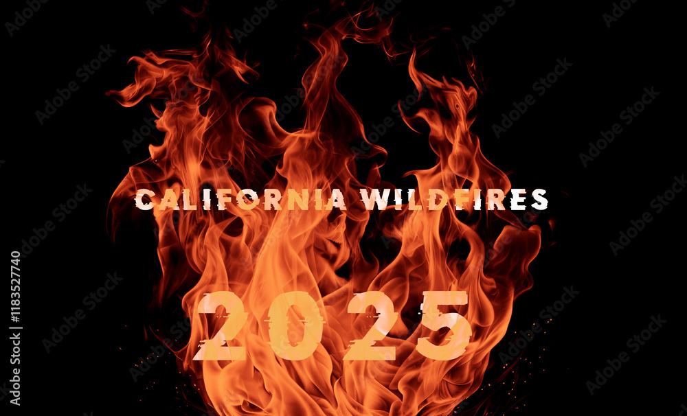 Wildfires in the California in 2025. Background with fire. California ...