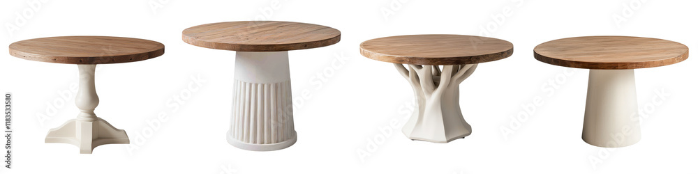 Collection of stylish wooden round tables showcased in diverse modern ...