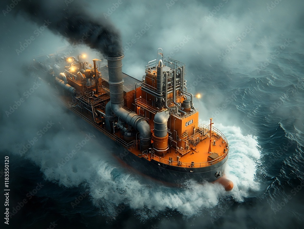 Offshore oil tanker ship transferring crude oil to an onshore storage ...