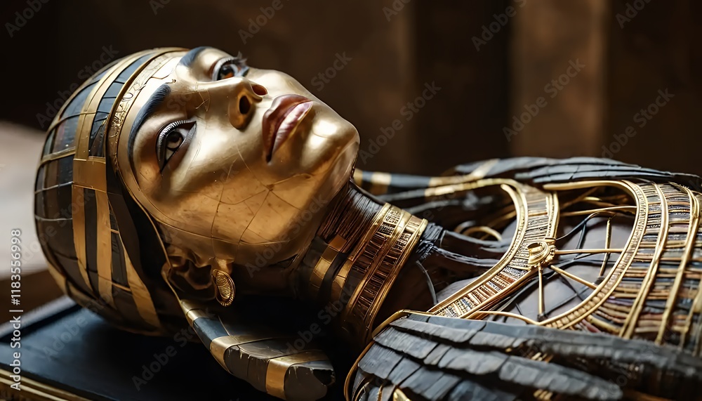 Golden Mummy in Ancient Egyptian Tomb: A Close-Up of a Majestic Pharaoh ...