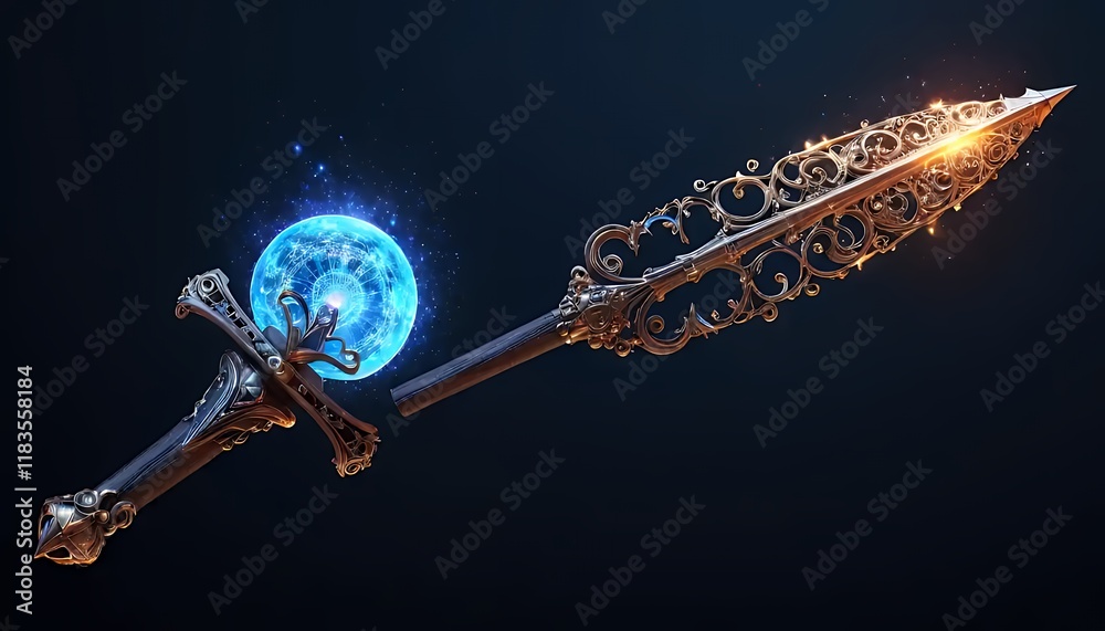 Ornate Gold and Blue Magic Fantasy Sword 3D Render - Game Asset ...