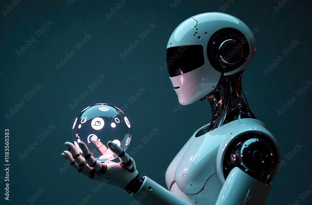 Ai technology. Artificial Intelligence. Humanoid Robot use AI tools for ...