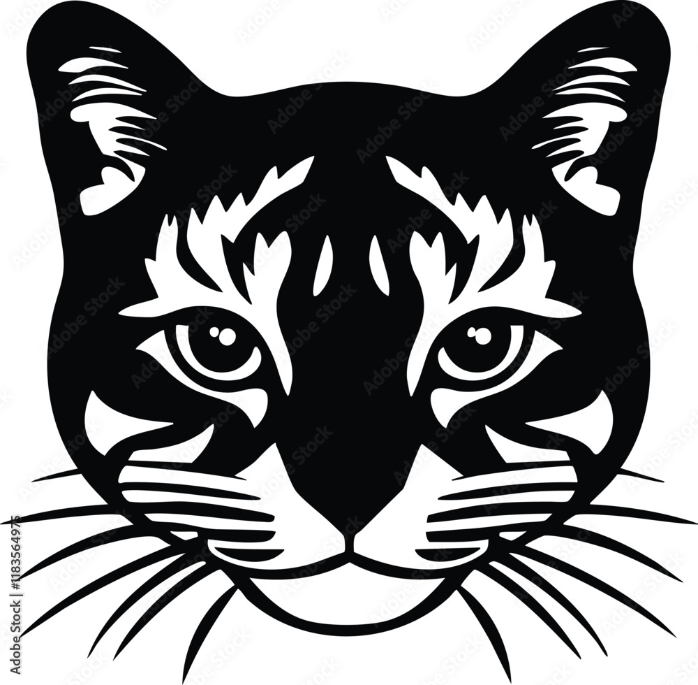 Toyger cat face portrait, black outline clipart style illustration ...