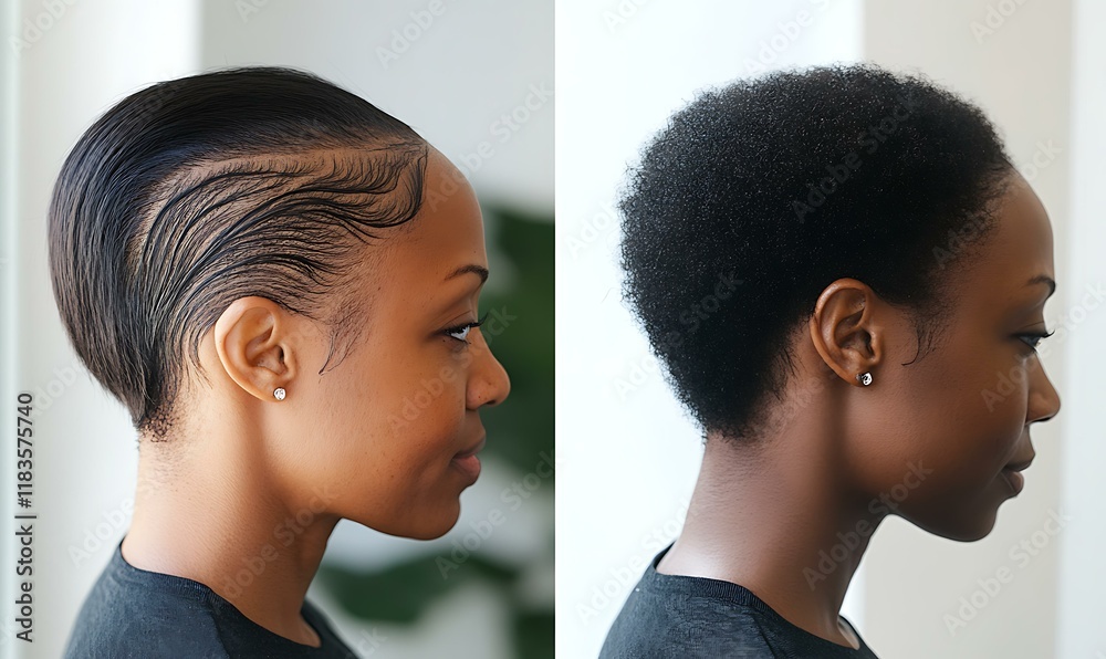 Before and after photo of an African American woman with thinning hair ...