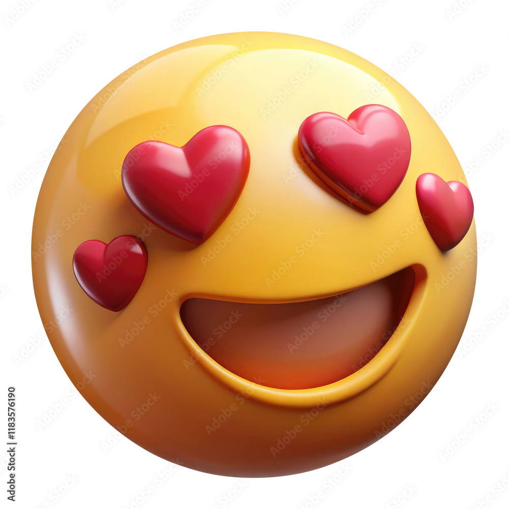 Smiling face with hearts Emoji 3d icon in cartoon plastic style minimal ...