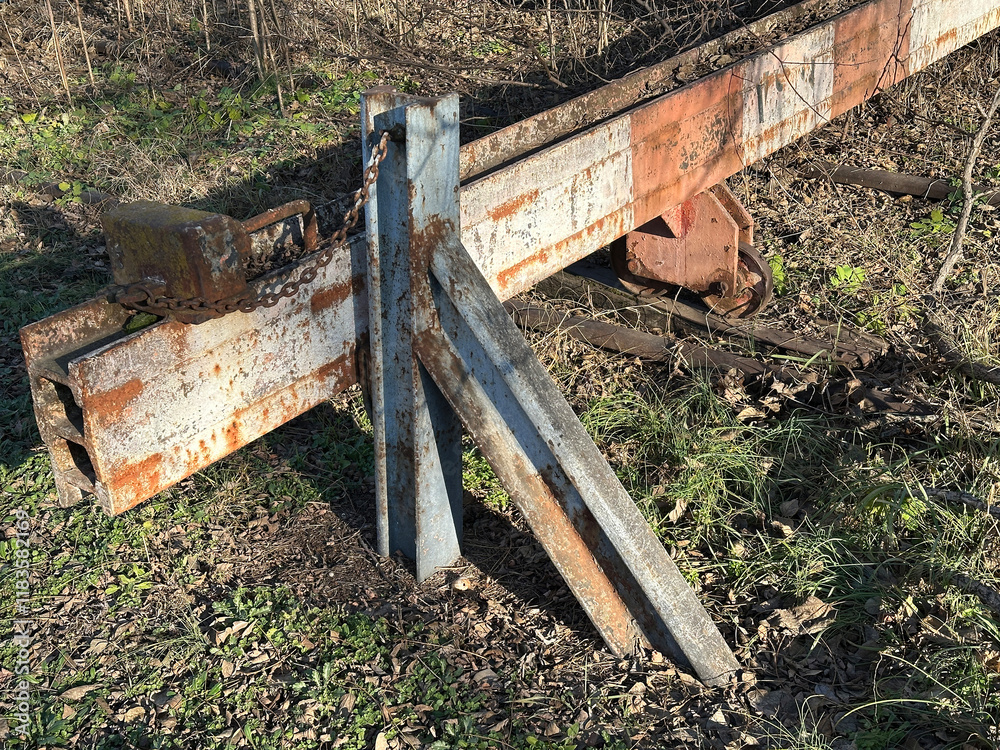 End of the railway track closed with a barrier Stock Photo | Adobe Stock
