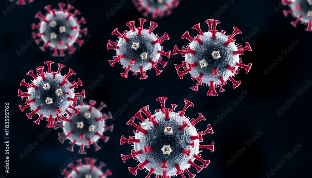 Microscopic view of HMPV particles, A close-up depiction of round virus ...