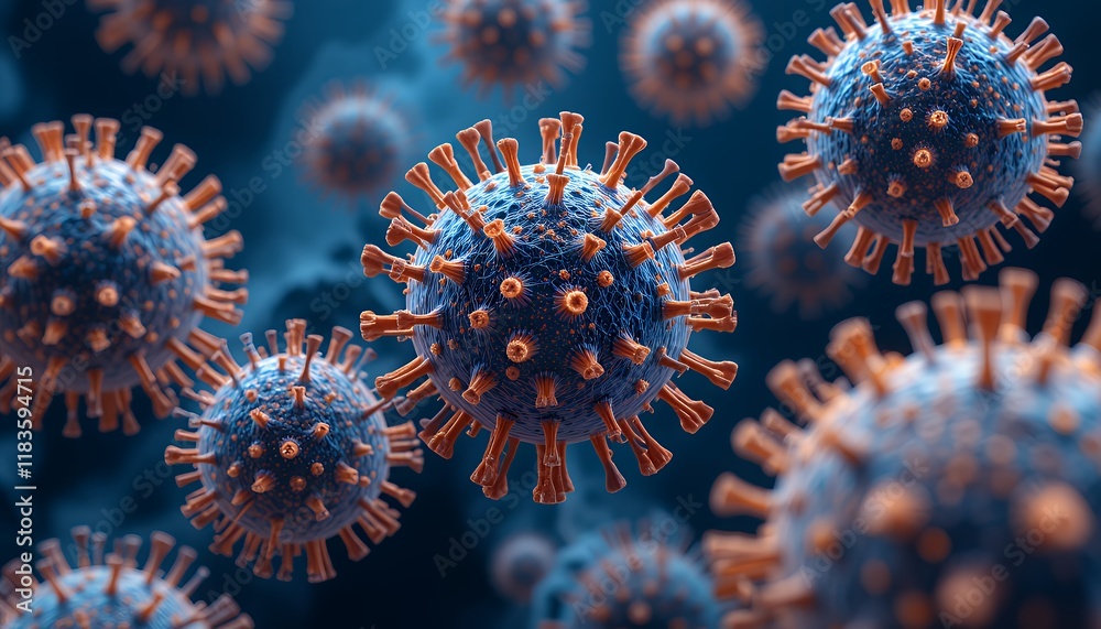 Microscopic view of HMPV particles, A close-up depiction of round virus ...