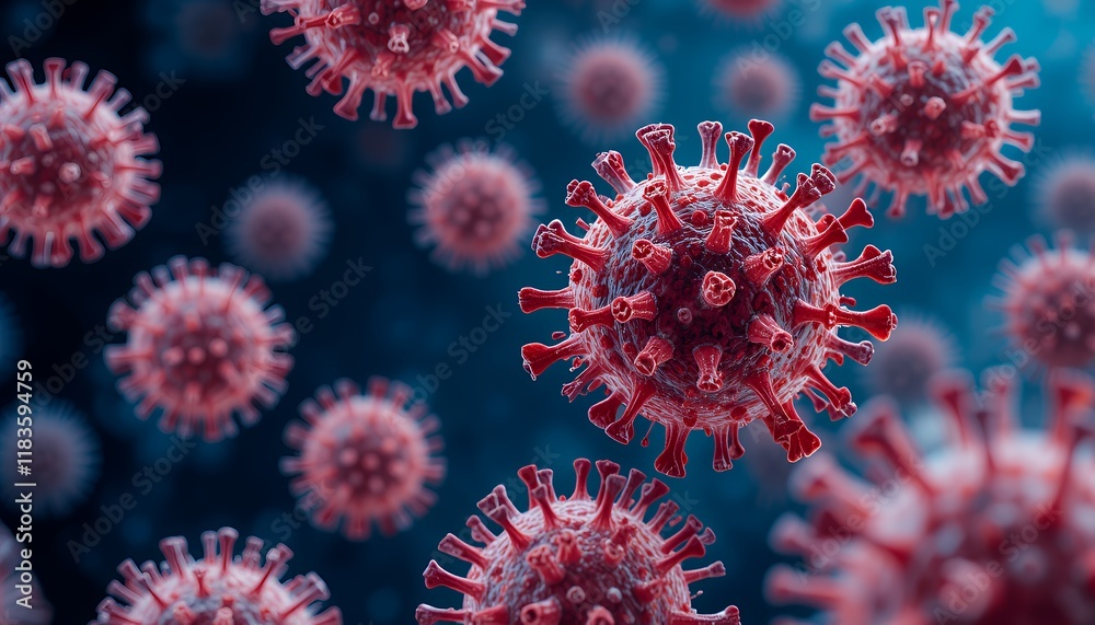 Microscopic view of HMPV particles, A close-up depiction of round virus ...