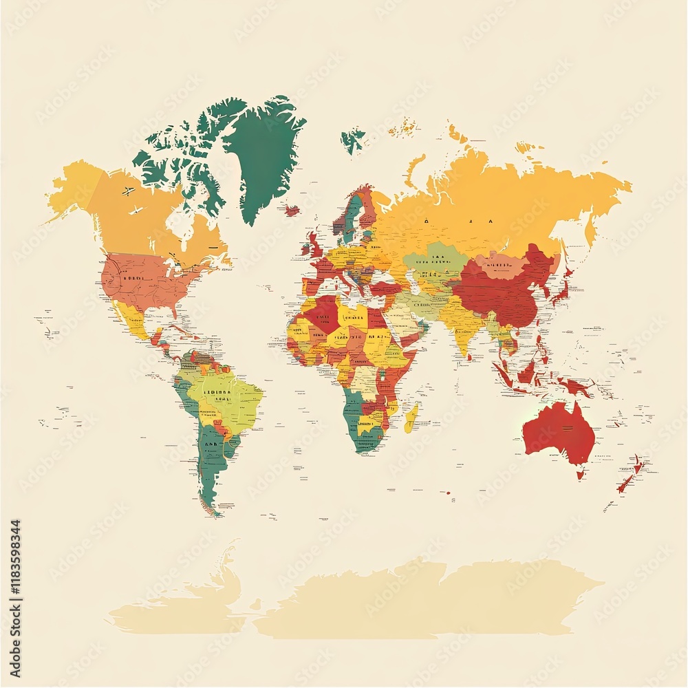 World map paper. Political map of the world on a beige background ...