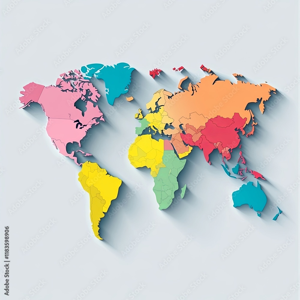 World map paper. Political map of the world on a grey background ...