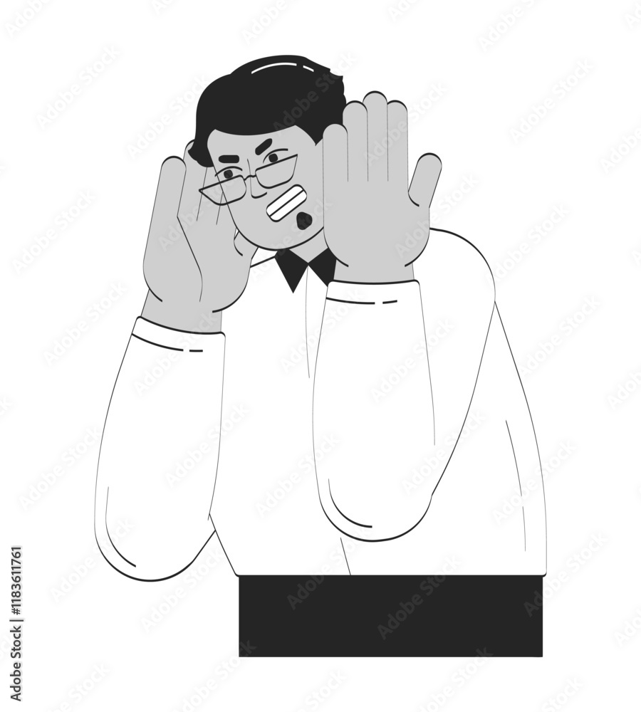 Angry arab businessman handling burnout doodle linear character ...