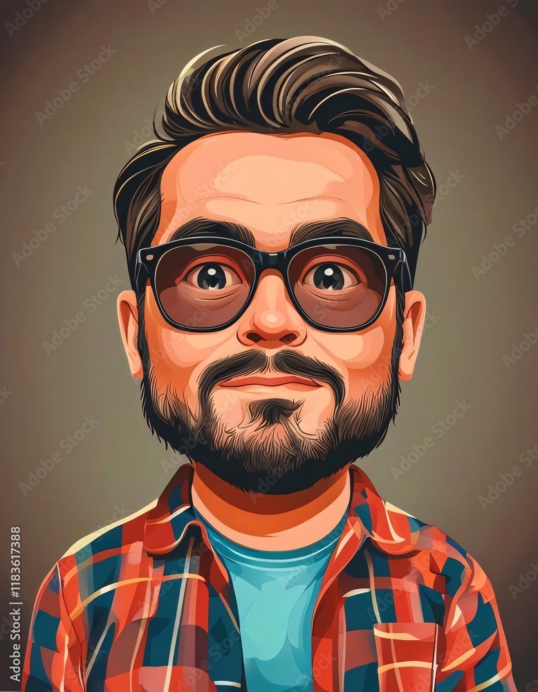Cartoon man portrait, glasses, studio, background blur, profile pic ...