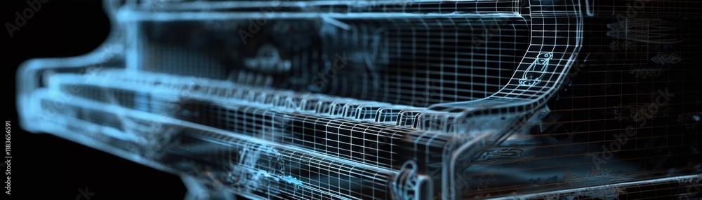 closeupA hauntingly beautiful wireframe mesh depiction of a musical ...