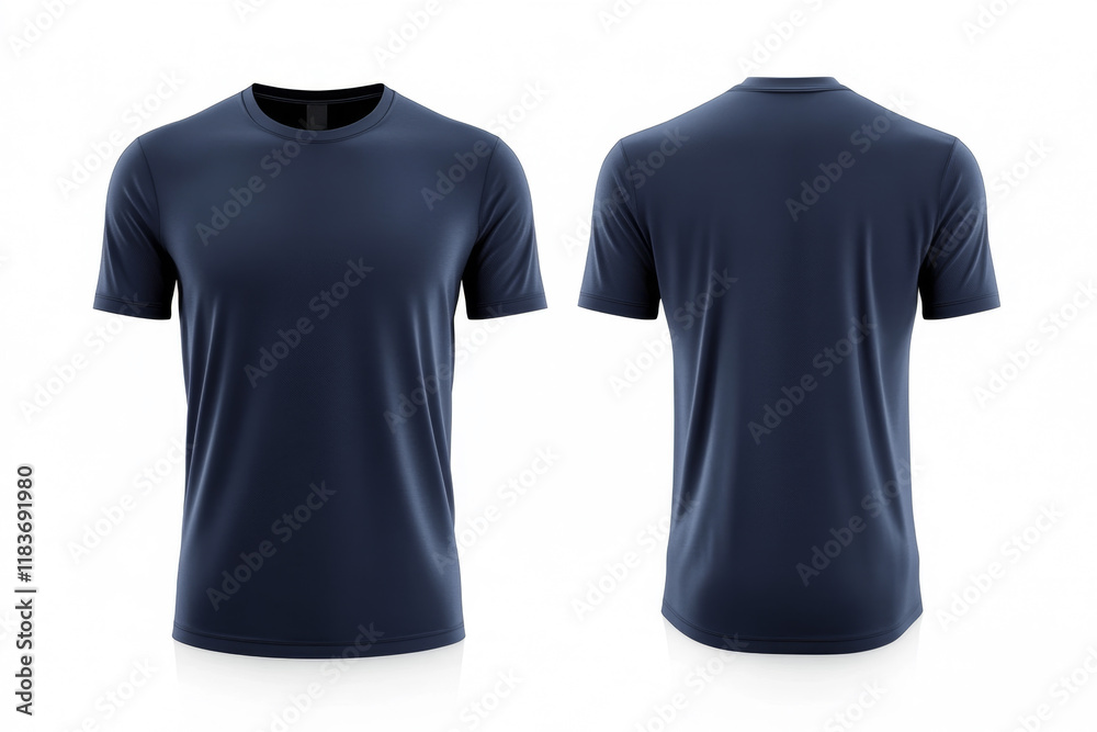 Blank Short sleeve t shirt mockup, navy blue dry fit T-shirts front and ...