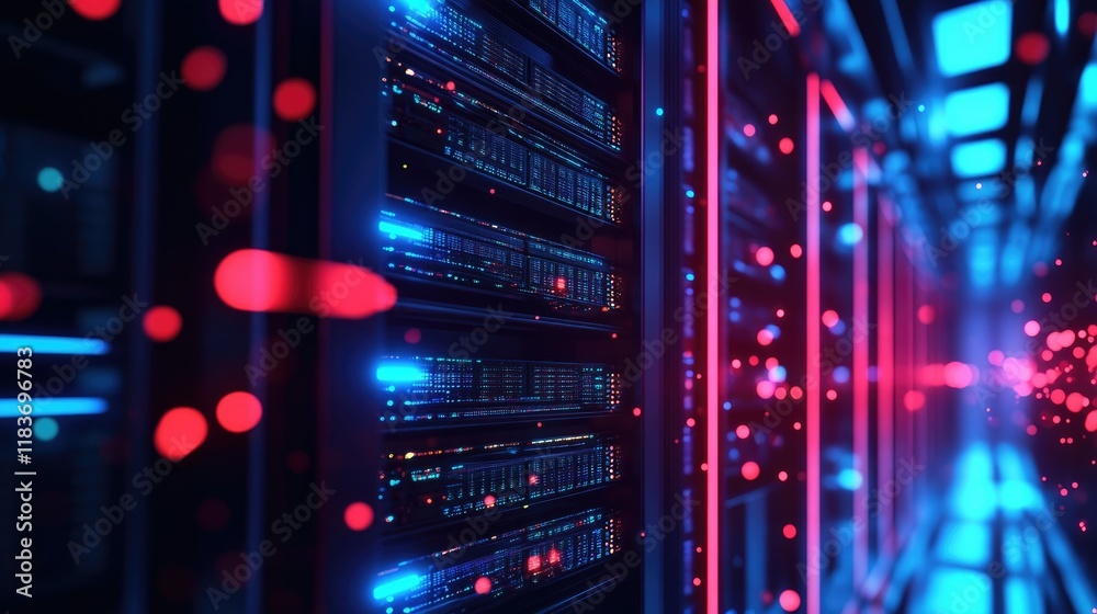 High-tech data center backhaul network infrastructure with glowing ...